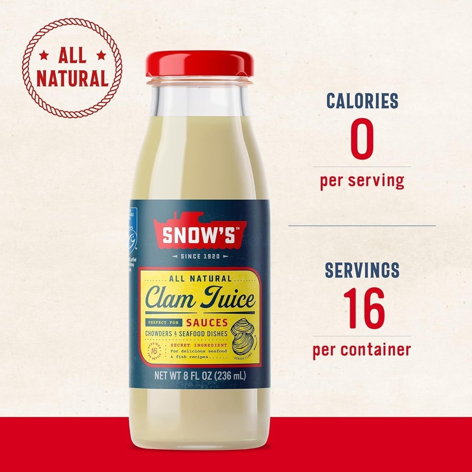 Snow's All Natural Clam Juice, 8 oz Bottle - Gluten Free, 8 Fl Oz (Pack ...