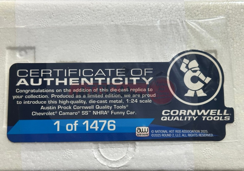 Austin Prock 2025 Autoworld NHRA Cornwell Quality Tools Chevy Camaro SS ...