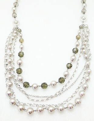 Lia Sophia RYNE Longer Style Necklace w Glass Pearls & Cut Crystals | eBay