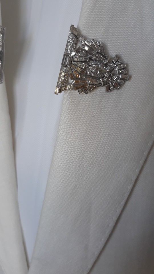 Smashing Art Deco Platinum Brooch/ Jacket Clips, Close to 5 Carats In ...