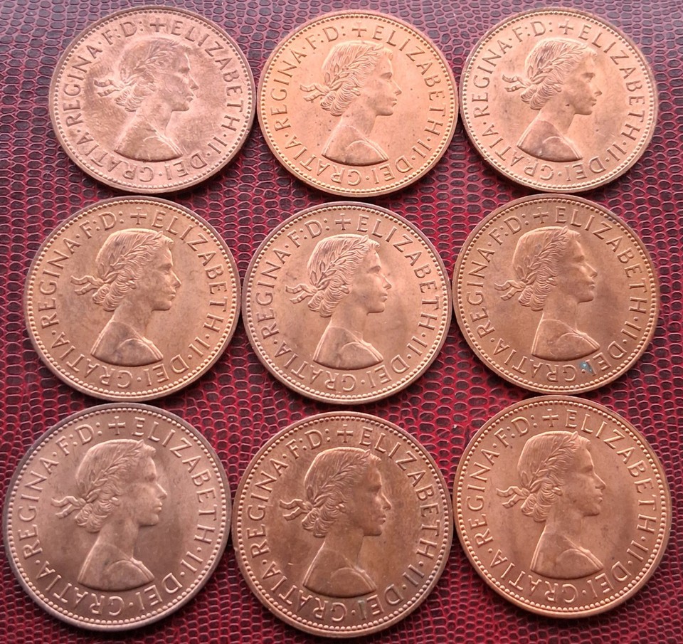 9 x SUPERB ONE PENNY COINS / QUEEN ELIZABETH II ERA / LOT 227 | eBay UK