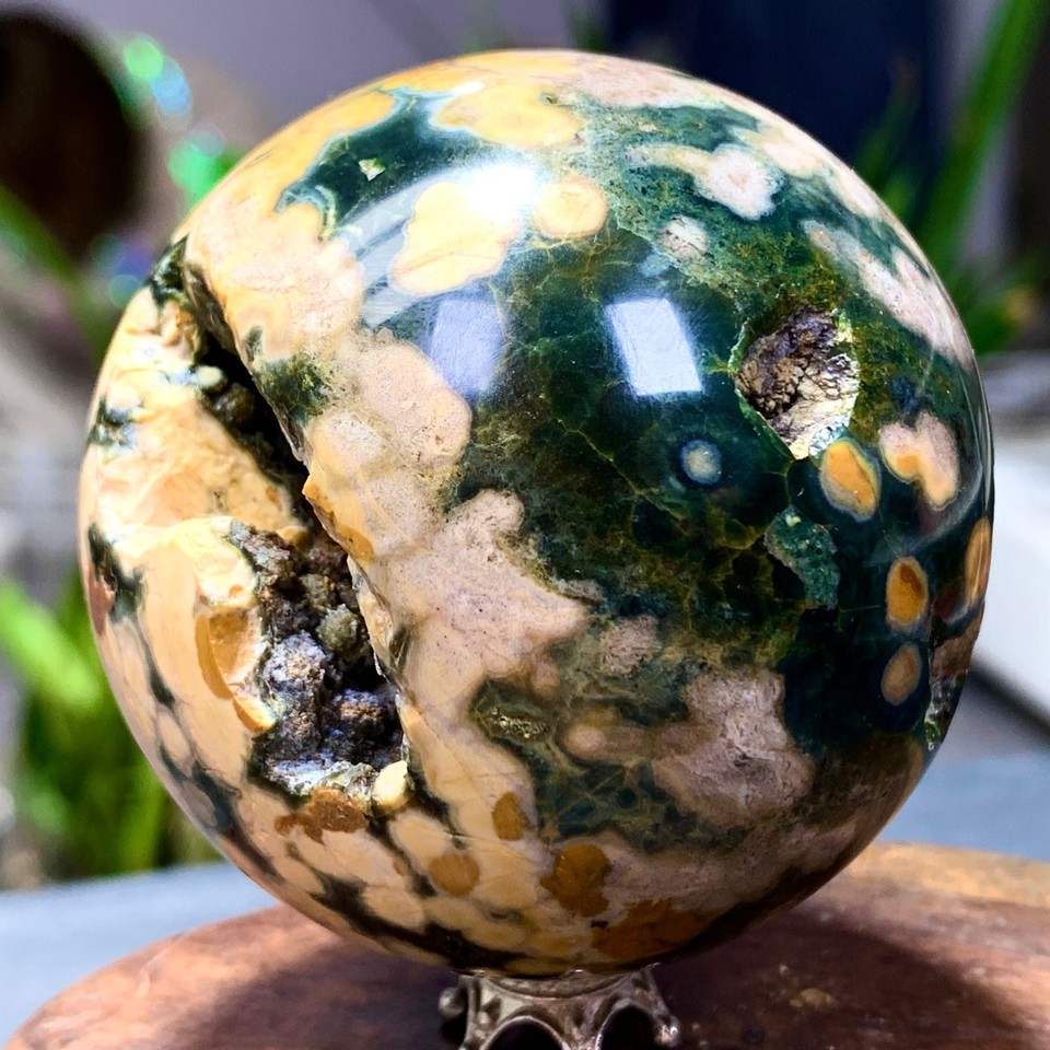 317G Natural Colorful ocean jasperquartz geode crystal sphere ball ...