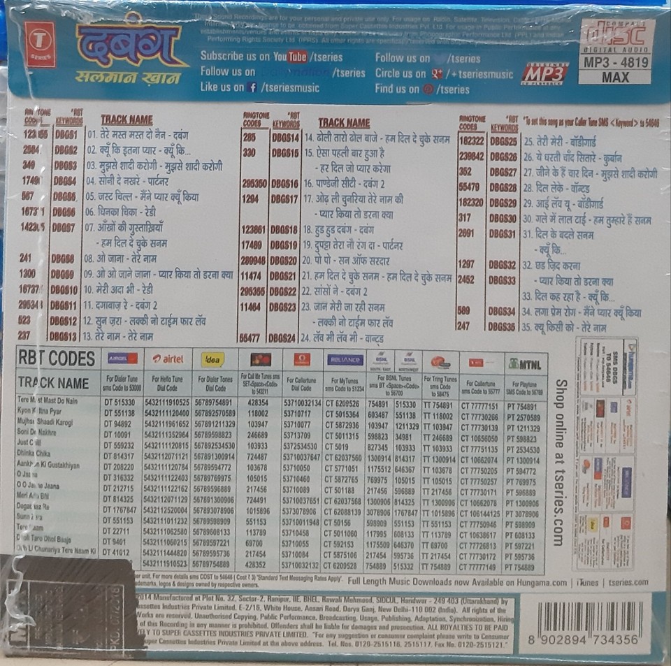 Dabang Salman Khan - Bollywood Hindi Songs MP3 (35 Songs) Kumar Sanu ...