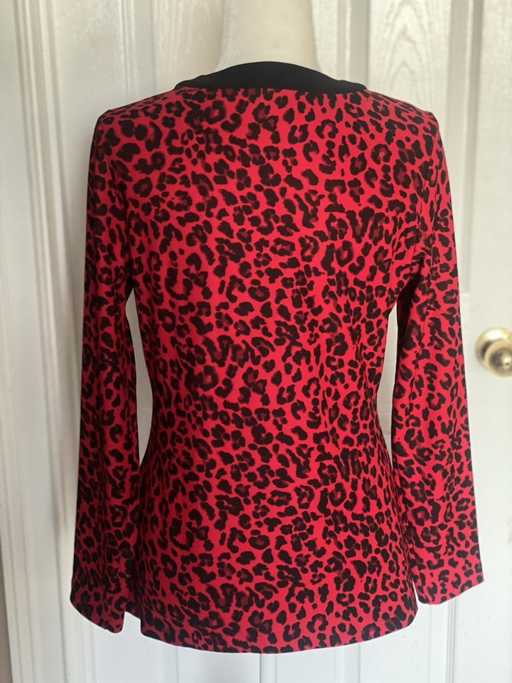 Boston Proper Beyond Travel Red & Black Animal Print Zip Front Jacket ...