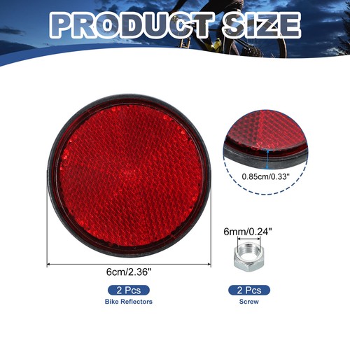 2 Pcs Round Rear Reflectors, Reflective Warning Reflector with M6 Screw ...