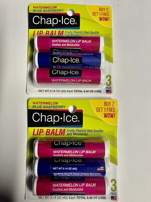 6 pieces Chap Ice Lip Balm Watermelon x 4 & blue raspberry x2 new in ...