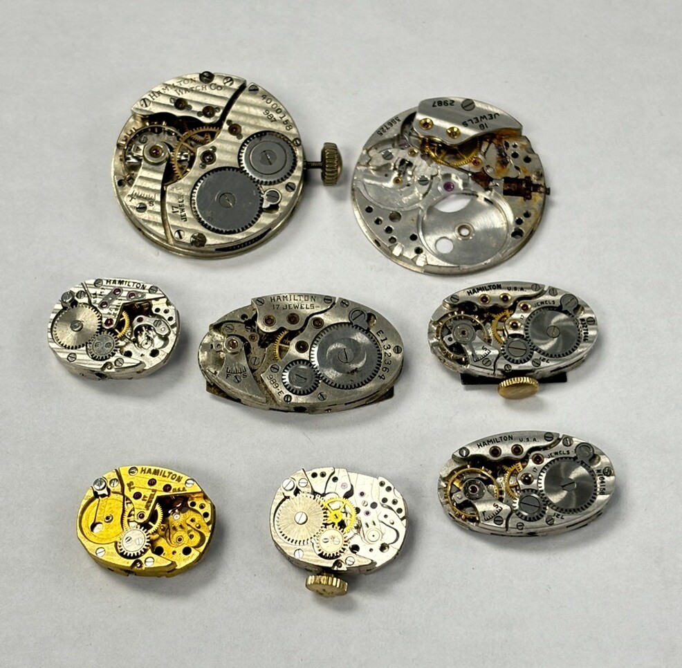 Lot Of 8 Vintage Hamilton Wrist Watch Movements + Dials For Parts ...