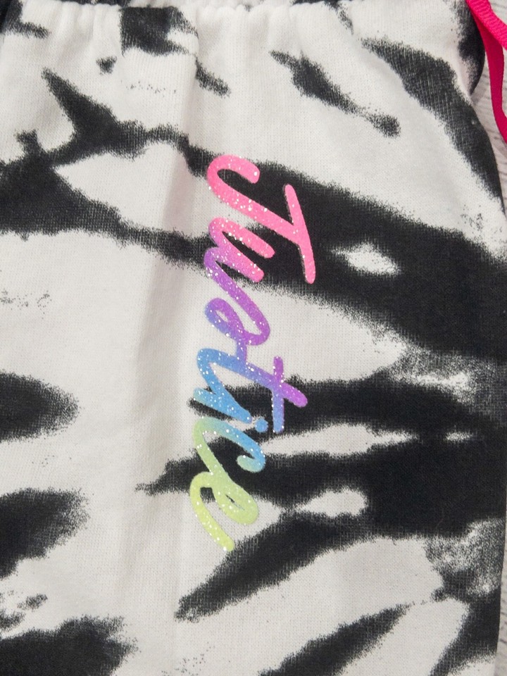 Justice Girls Fleece Jogger Sweatpants Black White Tie Dye Glitter Logo ...
