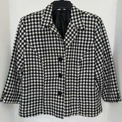 Dressbarn Coat Women’s Size Large Black & White Hounds Tooth Button Up ...