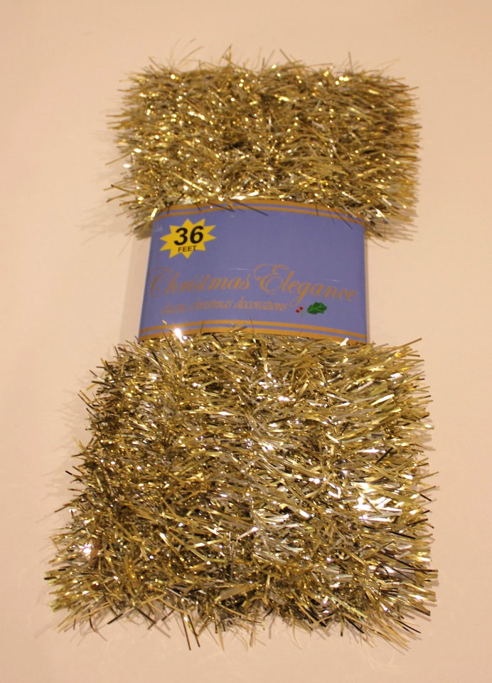 36 Feet Long Hanukkah Christmas Thin Tree Tinsel Garland Blue Gold ...