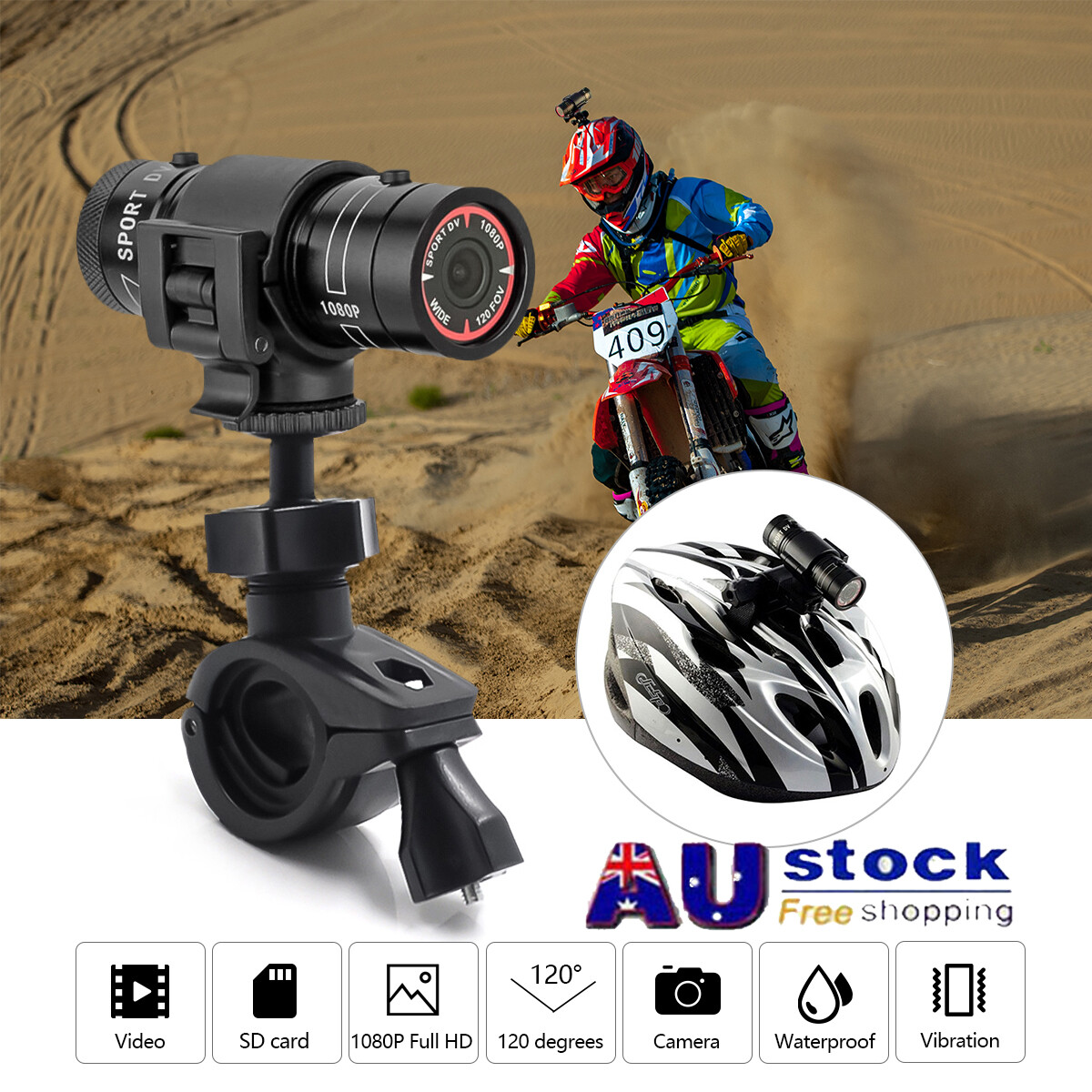 F9 1080P Motorcycle Helmet Bike Action Sports Camera Recorder DVR DV ...