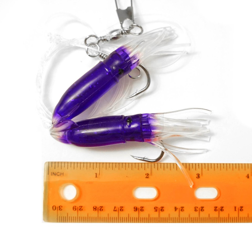 20pairs 3 inch Purple Rock Cod Fishing 3" Twin bulb Squids Rockcod Fish ...