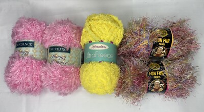 Lot Of 5 NOS Skeins: 2 LION BRAND Fun Fur Confetti, 2 Sundance, & 1 ...