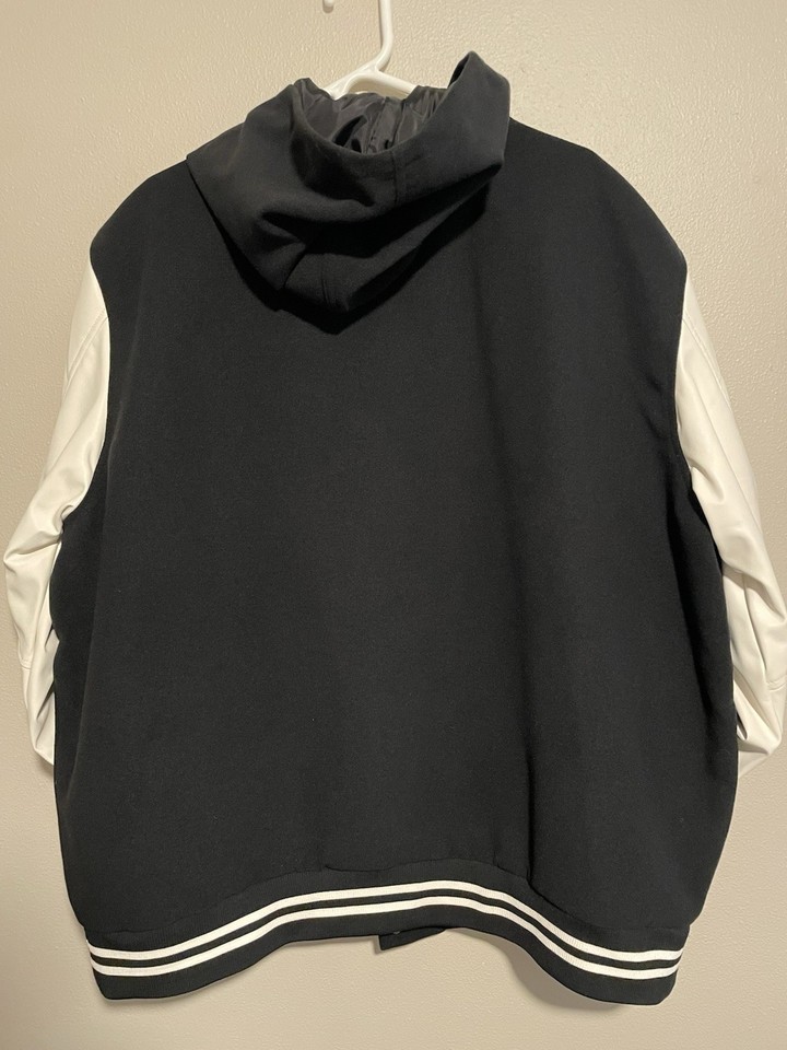 True Religion Men's XXL Black/White Varsity Button Up Jacket With Hood New | eBay