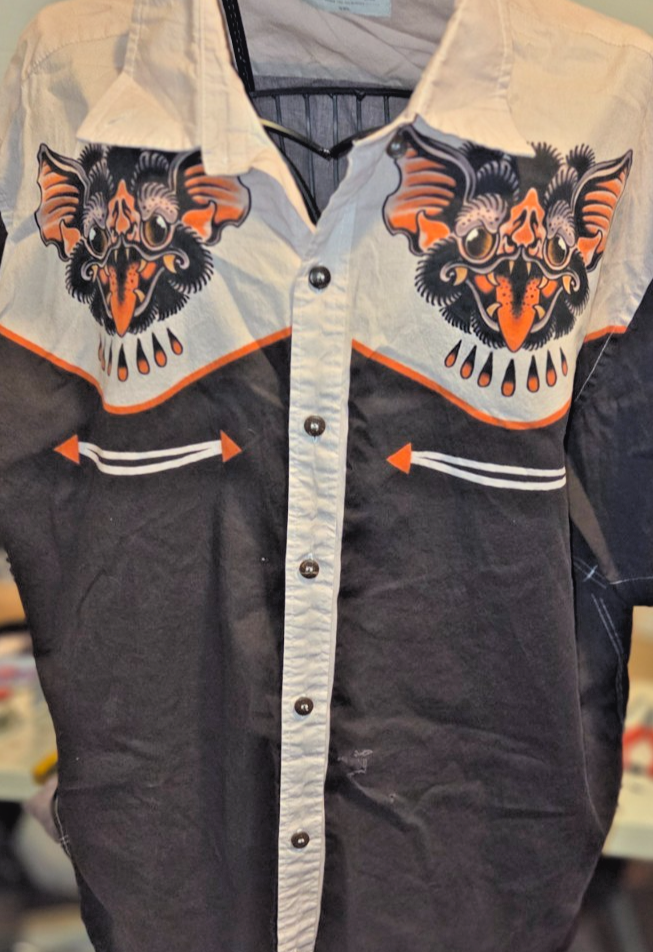 Boozelele Western Shirt Mens 2XL BAT FACE Western Short Sleeve Button ...