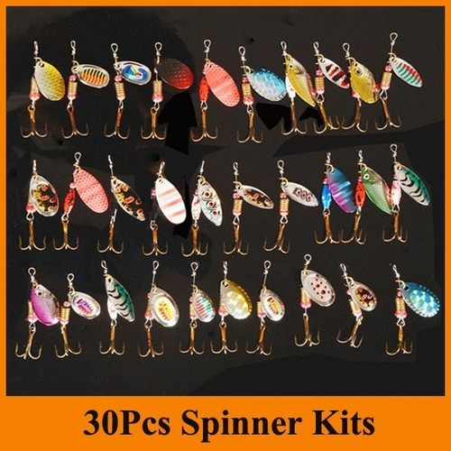 30pcs Fishing Tackle Spinner Lures Mixed Colours Sizes Metal Classic ...