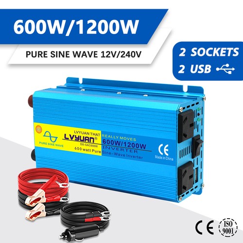 Pure Sine Wave Power Inverter 600W 1200W 12V-240V USB Caravan Boat Free ...