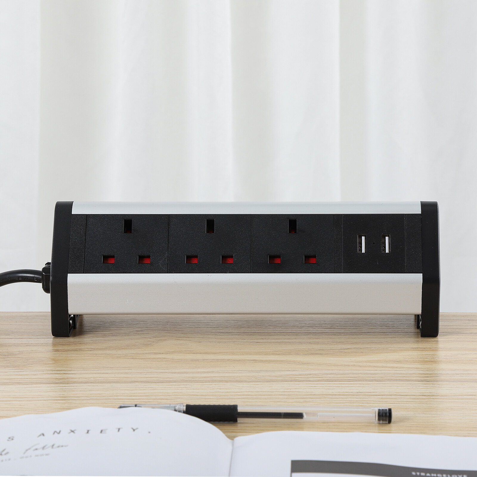 Desk Power Socket 3 UK Plug 2 USB Desktop Clamp Socket for Home Office ...