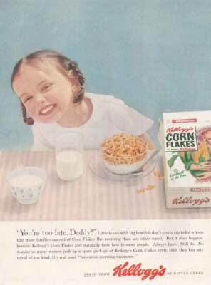 1954 Kellogs Corn Flakes: You're Too Late Daddy Vintage Print Ad | eBay