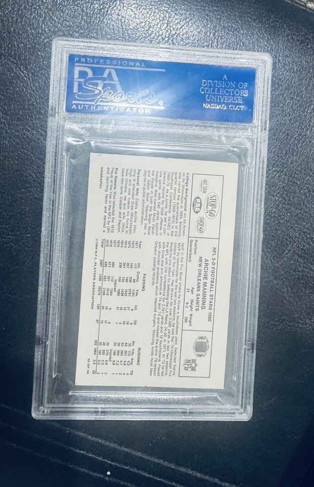 1980 STOP ‘N GO FOOTBALL CARD # 32 NEW ORLEANS SAINTS ARCHIE MANNING ...