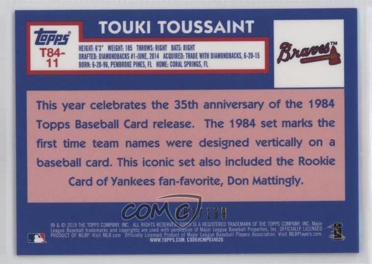 2019 Silver Pack Series 2 1984 Topps Baseball Black Touki Toussaint ...