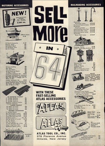 1964 PAPER AD Atlas Railroad Motoring Accessories Toy Guillow Display ...