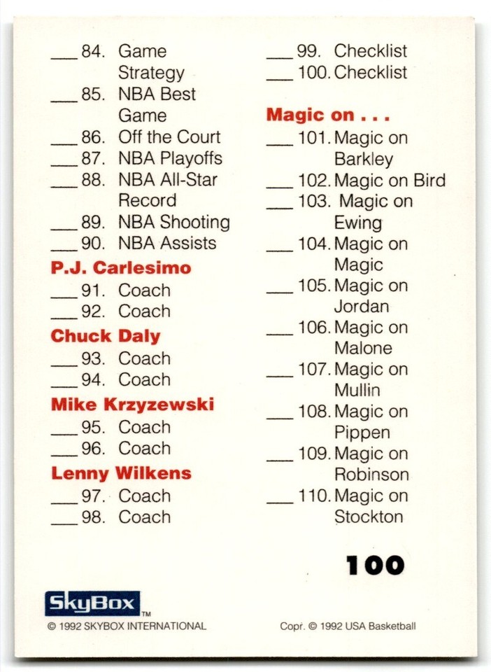 1992-93 SkyBox USA Checklist 55-110 USA #100 | eBay