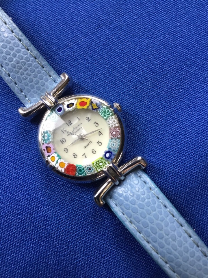 La Murrina Veneziane Quartz Murano Glass Dial Watch Blue Leather Band ...