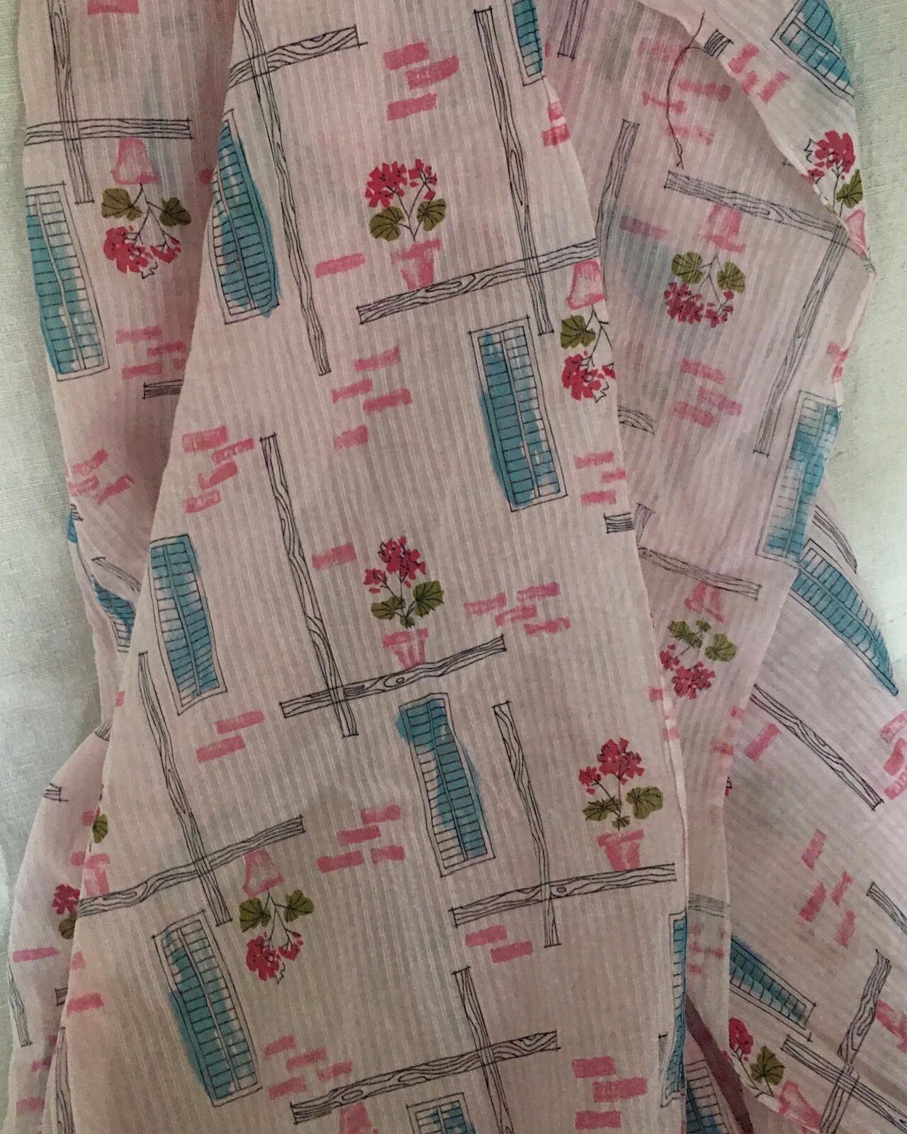 Antique Art Deco Geranium Floral Shutters Dimity Cotton Fabric ~ Blue ...