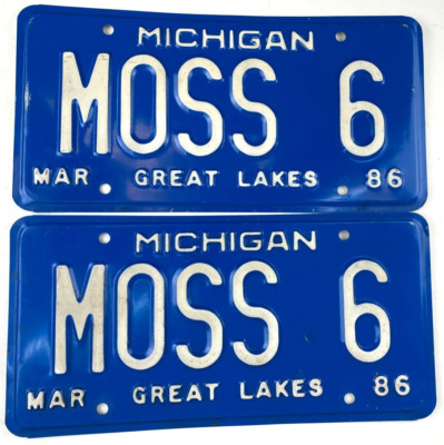 Vintage 1986 Michigan Vanity Auto License Plate Set MOSS 6 Wall Decor ...