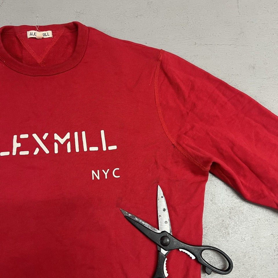Alex Mill Sweatshirt Mens Medium Red Garment Dyed Lightweight Crew Neck Logo | eBay UK