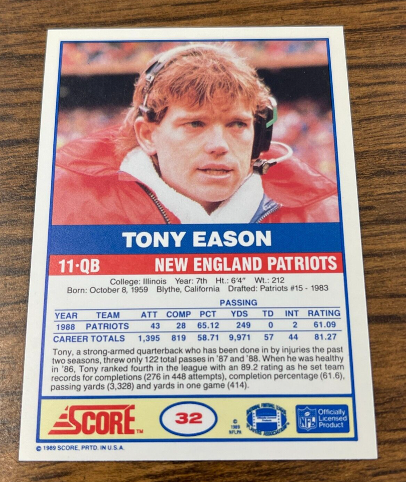1989 Score Card # 32 Tony Eason - New England Patriots | eBay