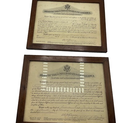 2 Framed Army documents from 1918, nice wood frames! | eBay