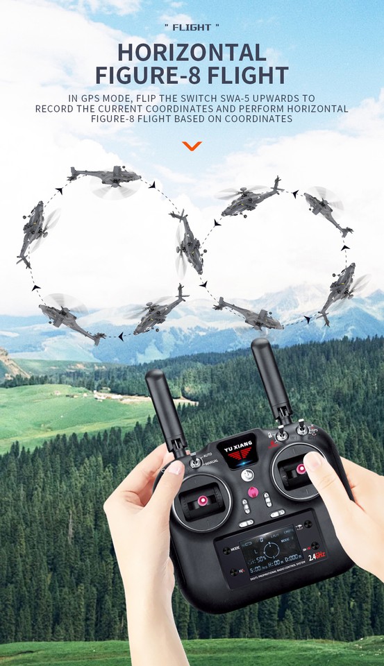 YXZNRC F11S Apache AH-64D 2.4G 6-Axis Gyro 9CH GPS Optical Flow RC ...