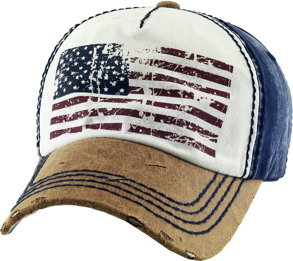 America USA Flag Vintage Distressed Hat Baseball Cap Washed Adjustable ...
