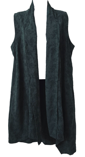 Lagenlook LINEN Duster Vest M L XL POCKETS Artsy Open Front Rose Floral ...