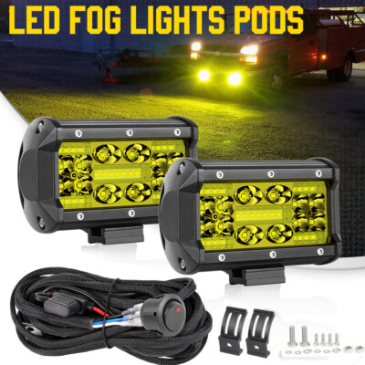 2x 5" 350W 4-ROW LED Cube Work Light Bar Combo Pods Yellow Driving ...
