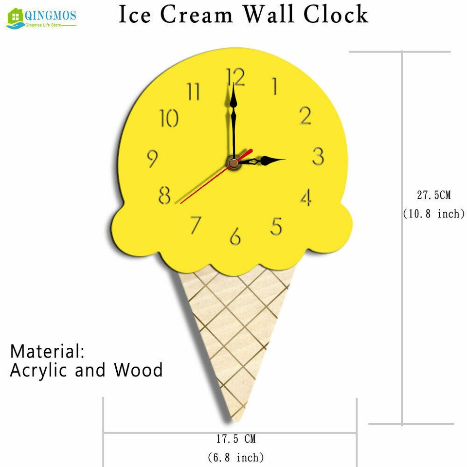 Ice Cream Wall Clock Acrylic Watch Decor Living Room Quartz Needle ...