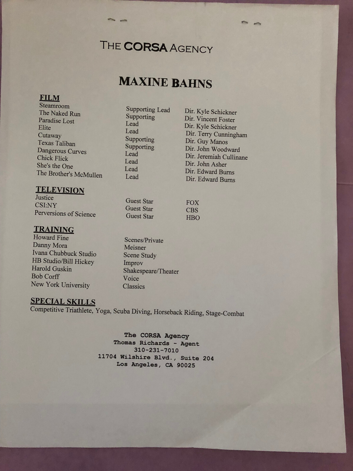 Maxine Bahns , original talent agency headshot photo with credits etc ...