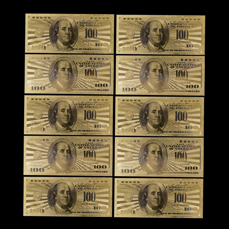 10pcs US$100 dollar 24k Gold Foil Golden USD Paper Money Banknotes ...