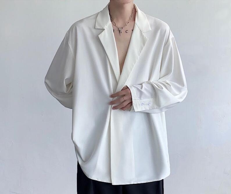 Men Autumn Fashion Suit Collar Long Sleeve Loose Pure Color Shirt ...