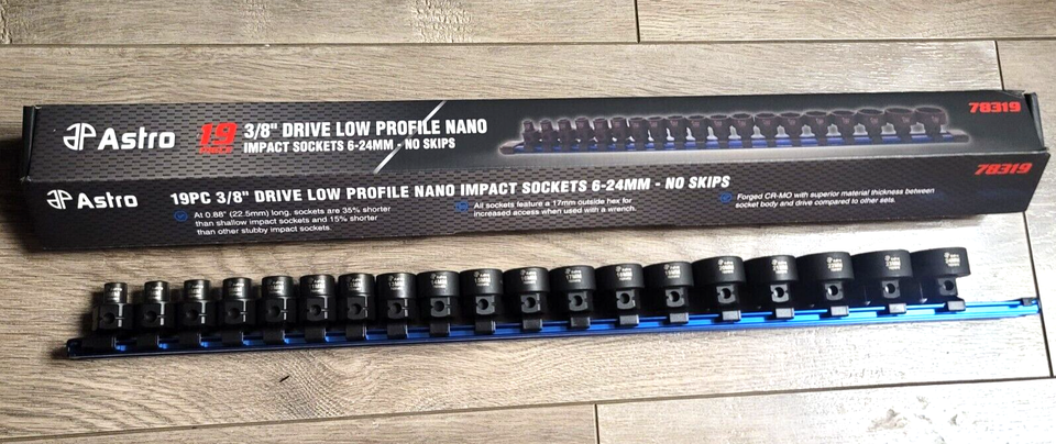 Astro 3/8" dr 19pc Metric Low Profile Stubby Nano Impact socket Set w ...