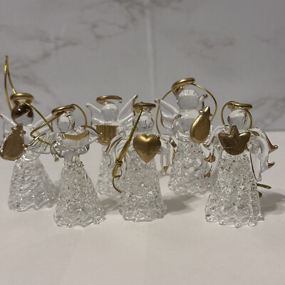6ct Vintage Spun Glass Angels Gold Trim Choir Christmas Tree Ornaments ...