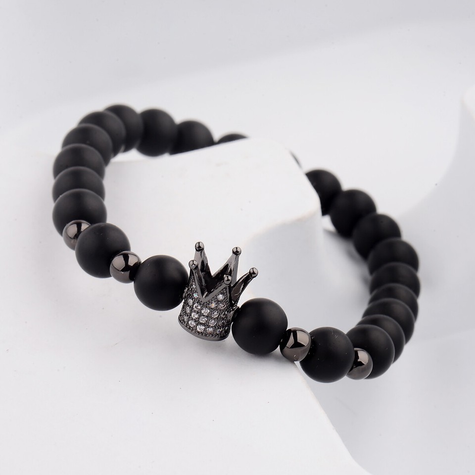 Trendy Crown Charm Bracelet Women Men Couple Stone Bead Bangles Gift ...