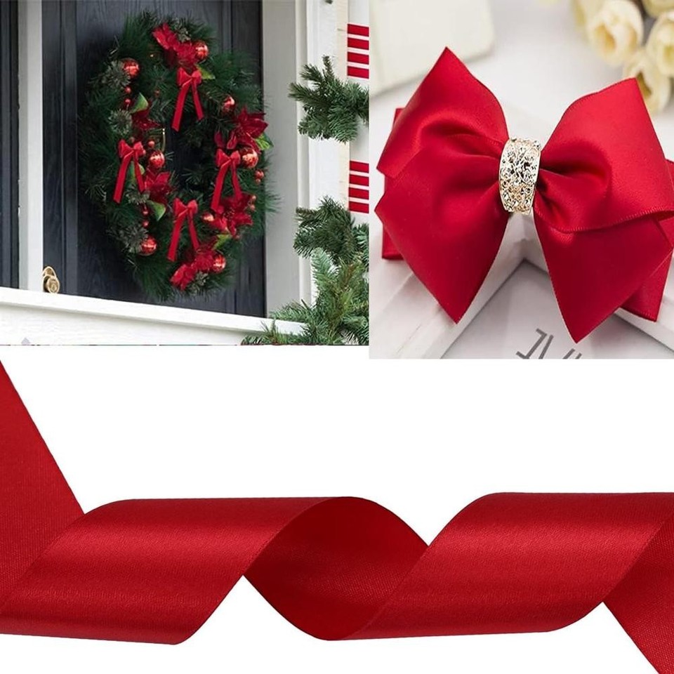 2Roll Dark Red Ribbon,4cm W * 22m L Satin Ribbon Single Face Fabric ...