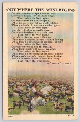 Vintage Linen Postcard Out Where The West Begins Arthur Chapman Poem | eBay