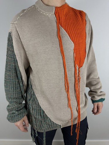 OAMC Sweater Mens Oversized Crewneck Multicolor Designer Flayed Knit OS ...