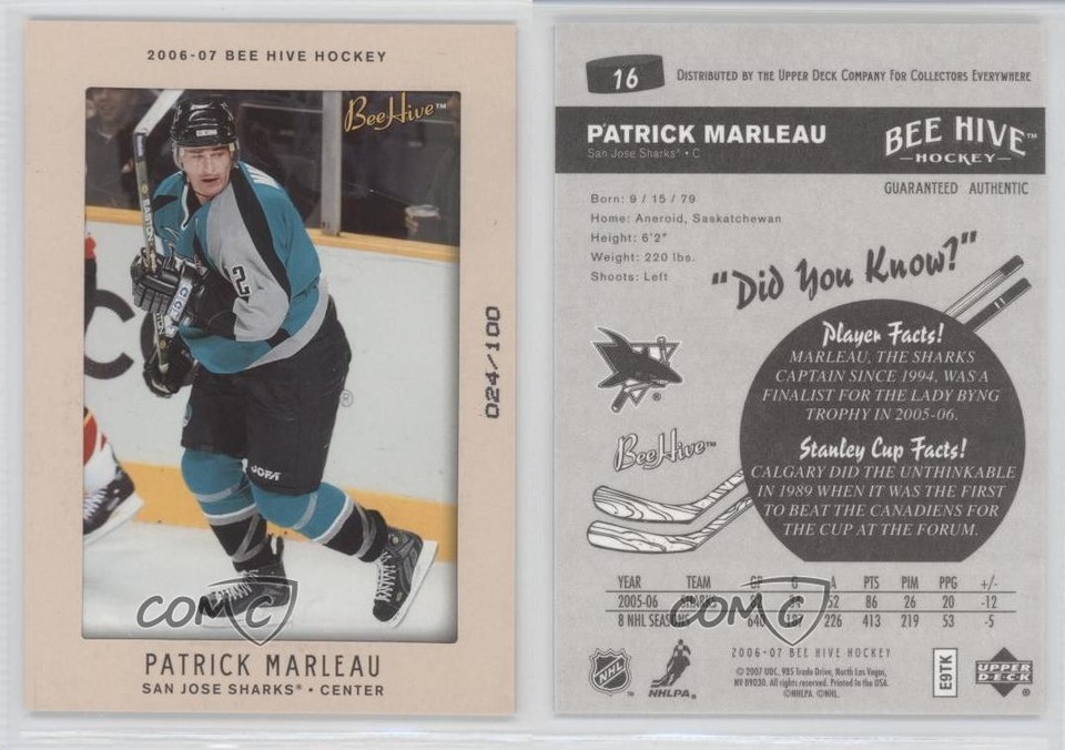 2006-07 Upper Deck Bee Hive Matte 24/100 Patrick Marleau #16 1p0 | eBay