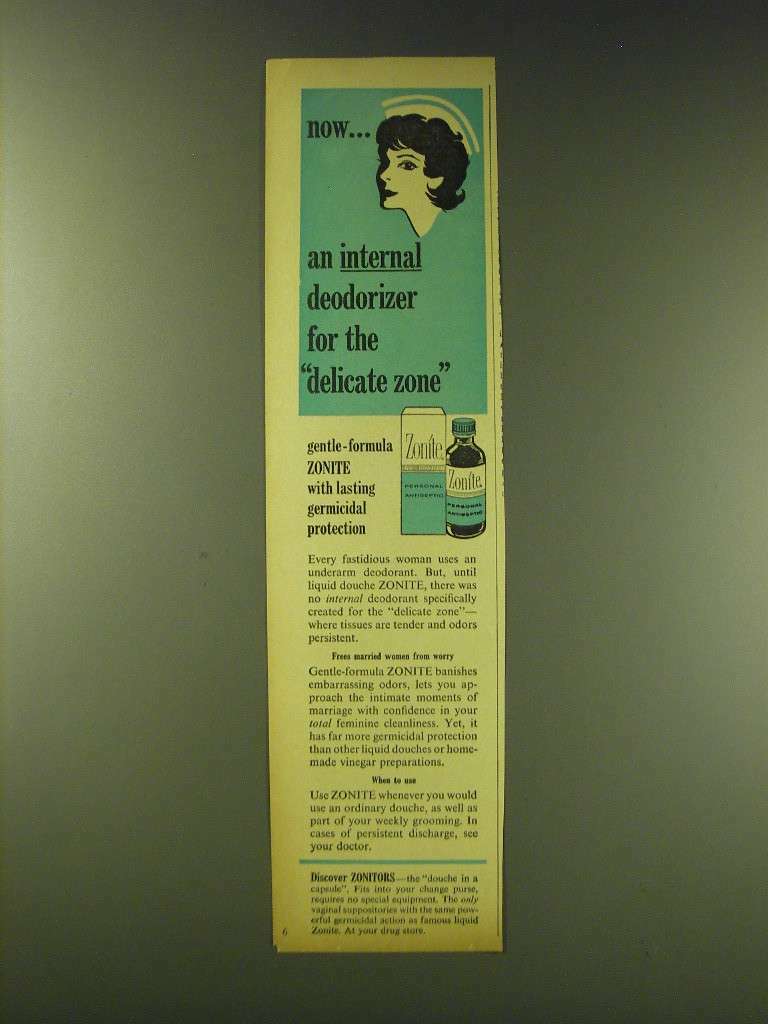 1964 Zonite Personal Antiseptic Ad - Now an internal deodorizer | eBay