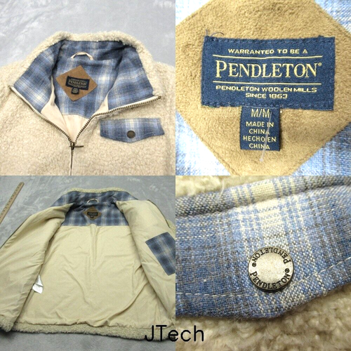Pendleton Teddy Jacket Women Medium Cream Wool Blend Fuzzy Sherpa ...